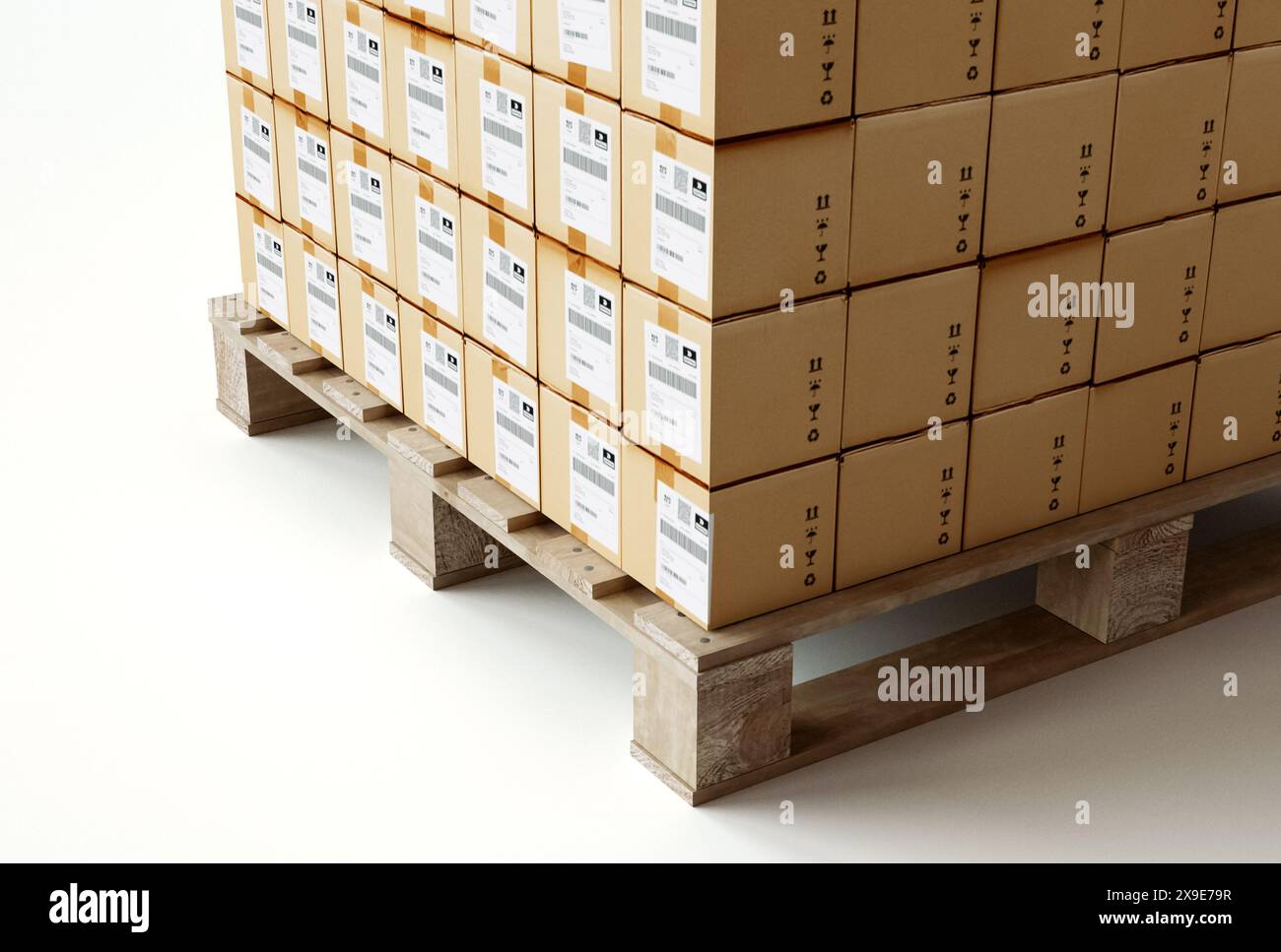 A perfect pile of small cardboard boxes with generic labels stacked on ...