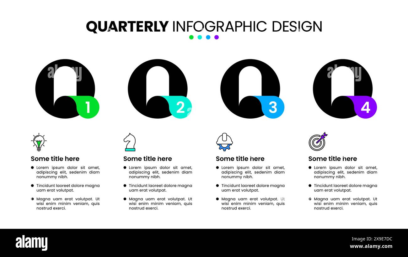 Infographic template with icons and 4 options or steps. Quarterly chart ...