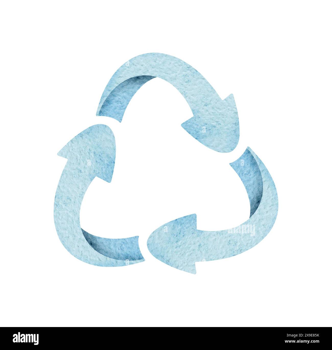 Watercolor blue recycling, upcycling and downcycling signs, isolated on ...