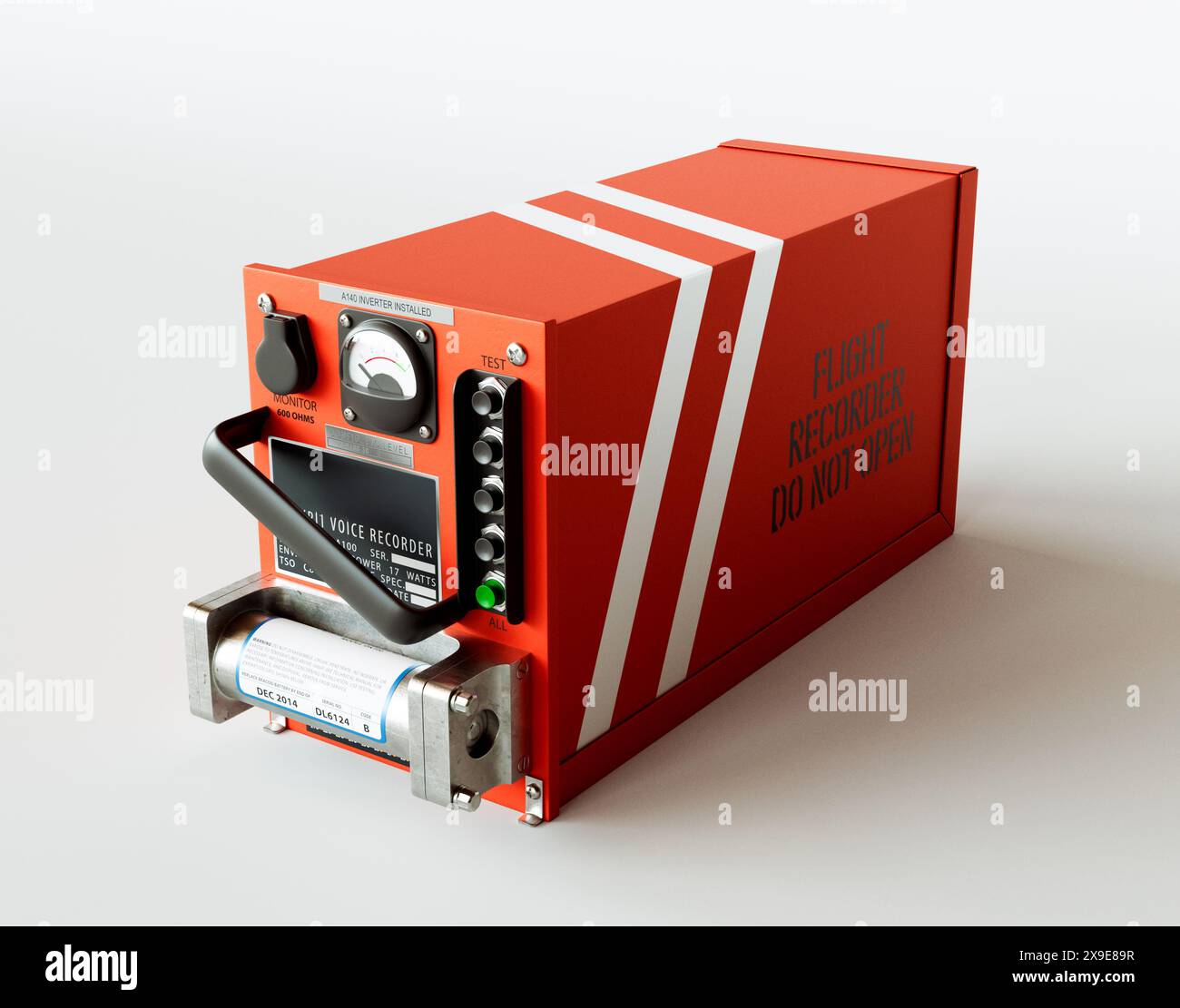 A regular aviation flight recorder black box painted in orange on an ...