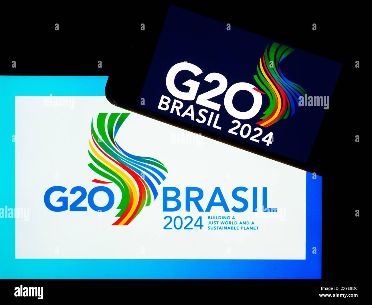 Ukraine - May 31. 2024: In this photo illustration, a 2024 G20 Rio de ...