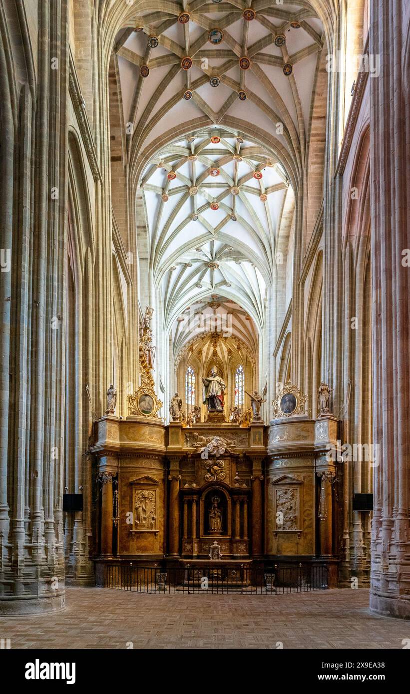 Astorga, Spain - 12 April, 2024:vertical panorama view of the side nave ...