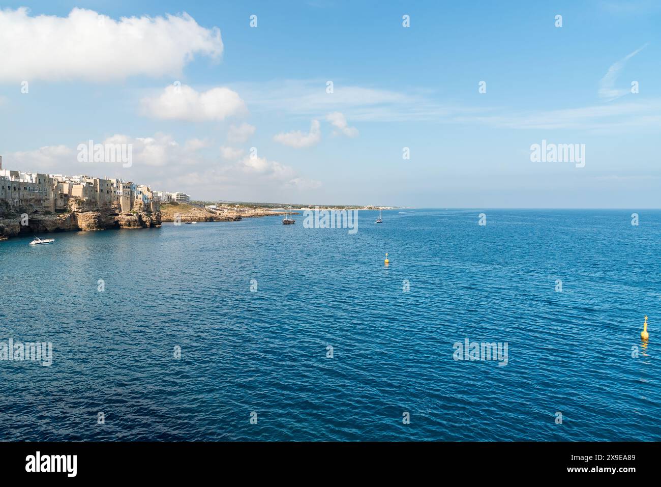 Landscape of the Adriatic sea with a view of Polignano a Mare, province ...