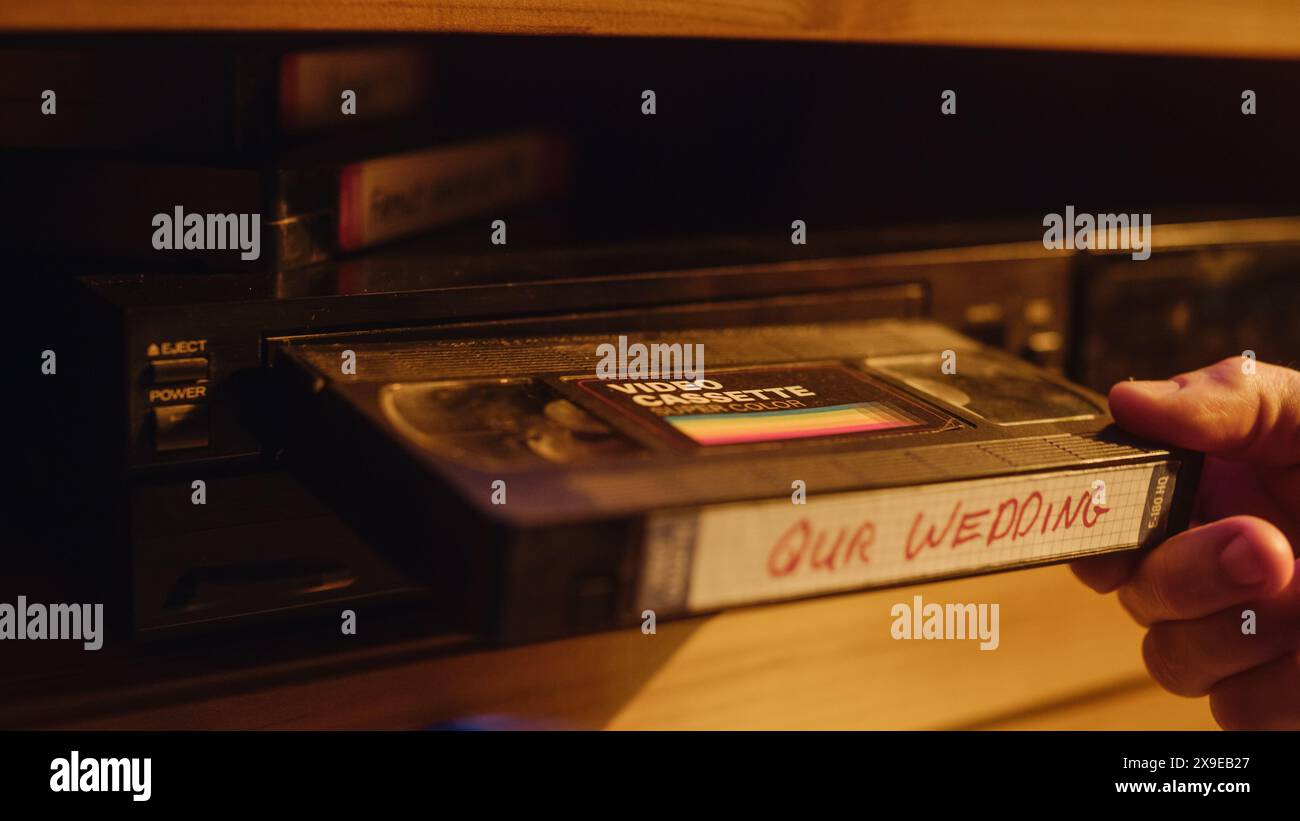 Inserting recording tape cassette close hi-res stock photography and ...