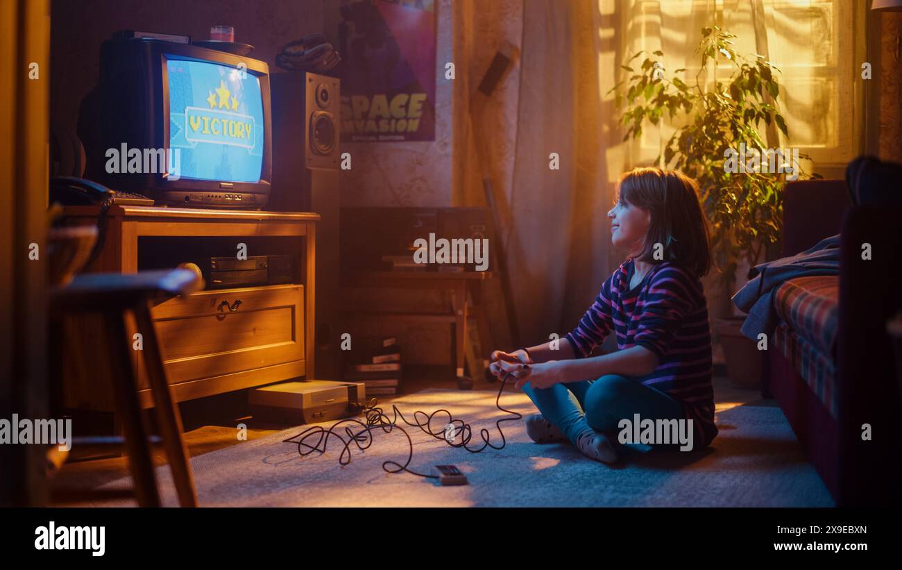 Nostalgic Retro Concept Young Girl Playing Old School Eighties Arcade 8902