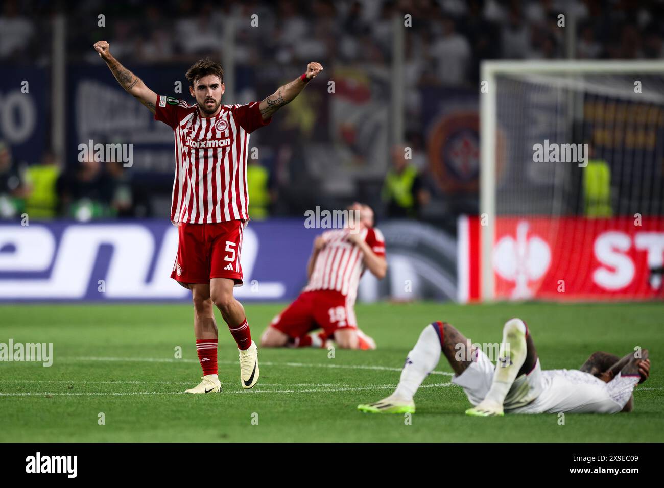 Athens, Greece. 29 May 2024. Andre Horta of Olympiacos FC celebrates ...