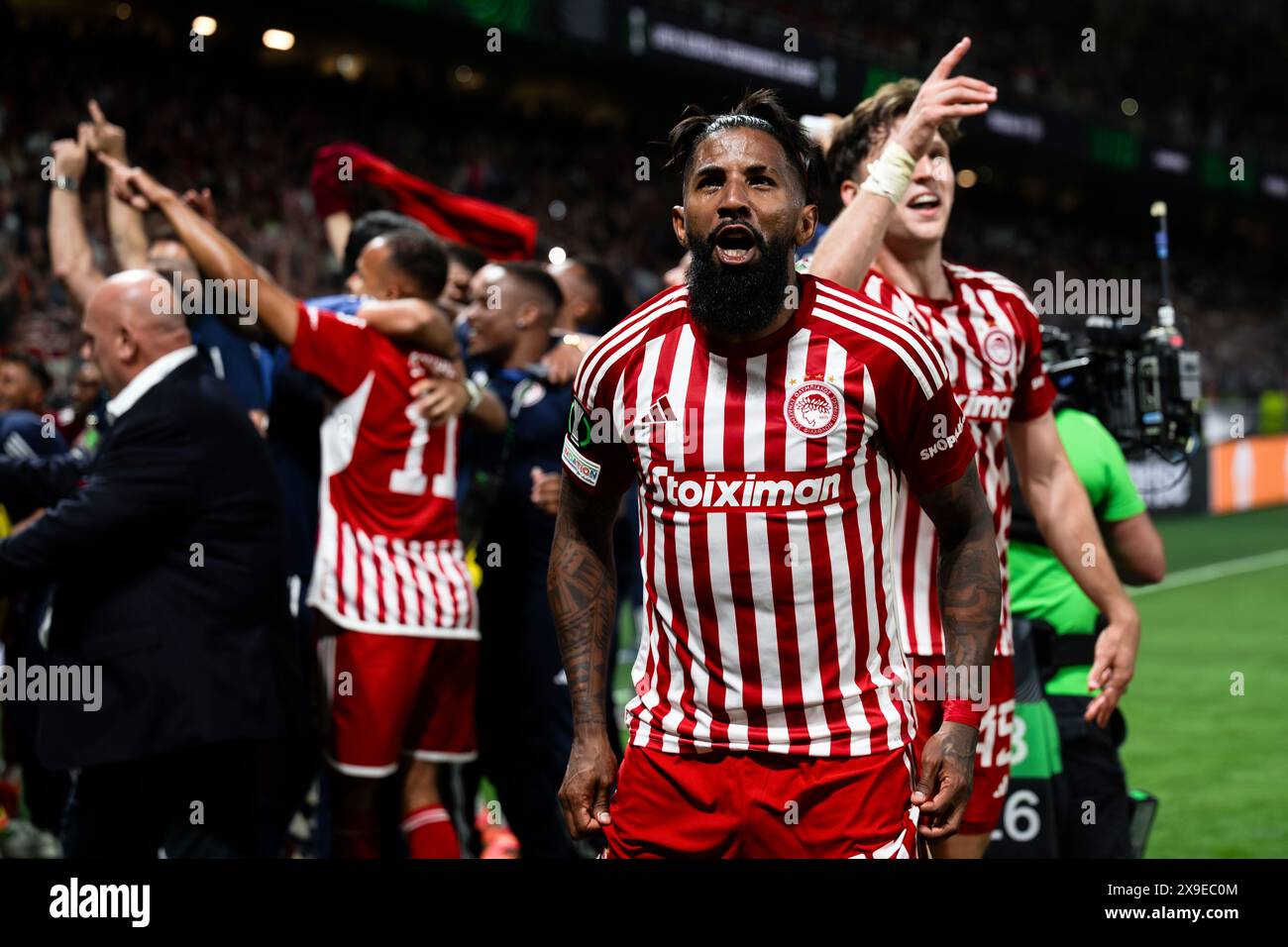 Athens, Greece. 29 May 2024. Rodinei of Olympiacos FC celebrates at the ...