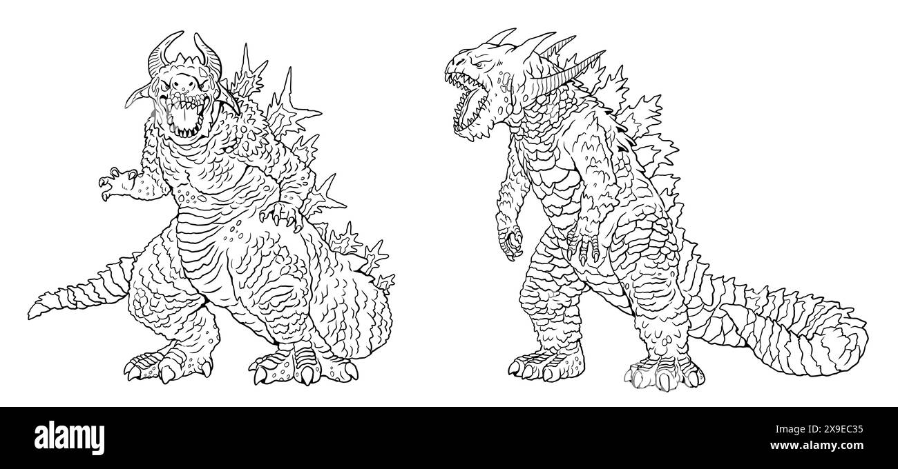 Gigantic dinosaur-like monster to color in. Kaiju contour drawing Stock ...