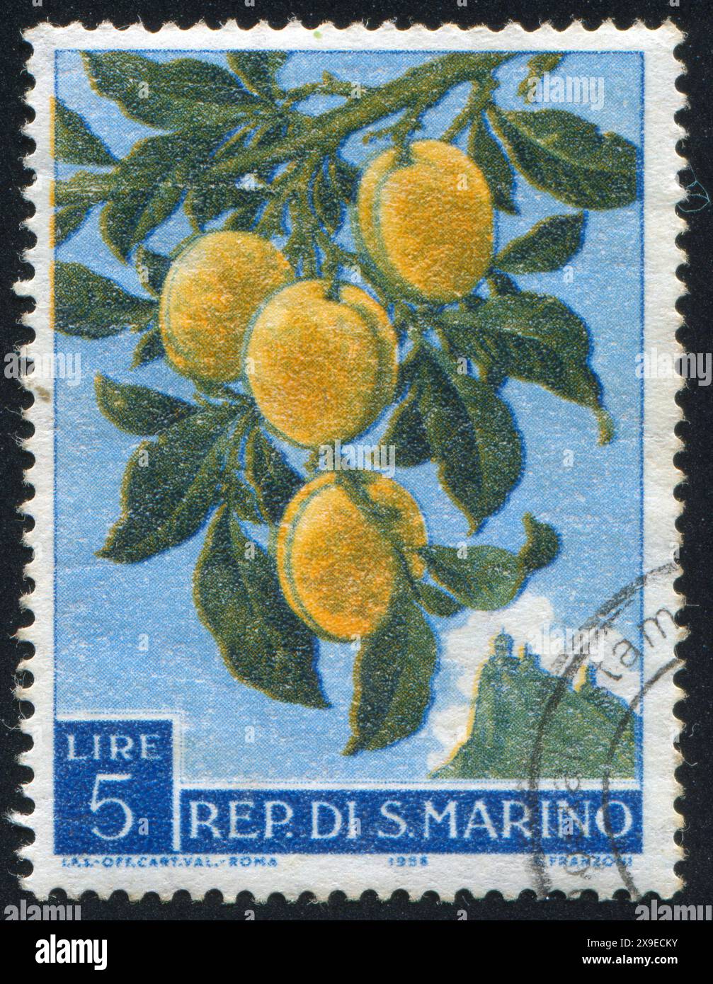 SAN MARINO - CIRCA 1958: stamp printed by San Marino, shows Plums ...