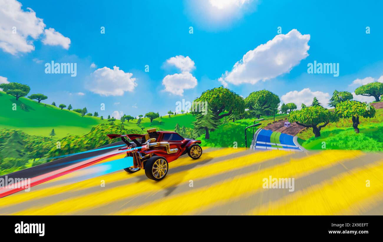 Off-Road Racing Arcade Video Game: Computer Generated 3D Render of Car ...