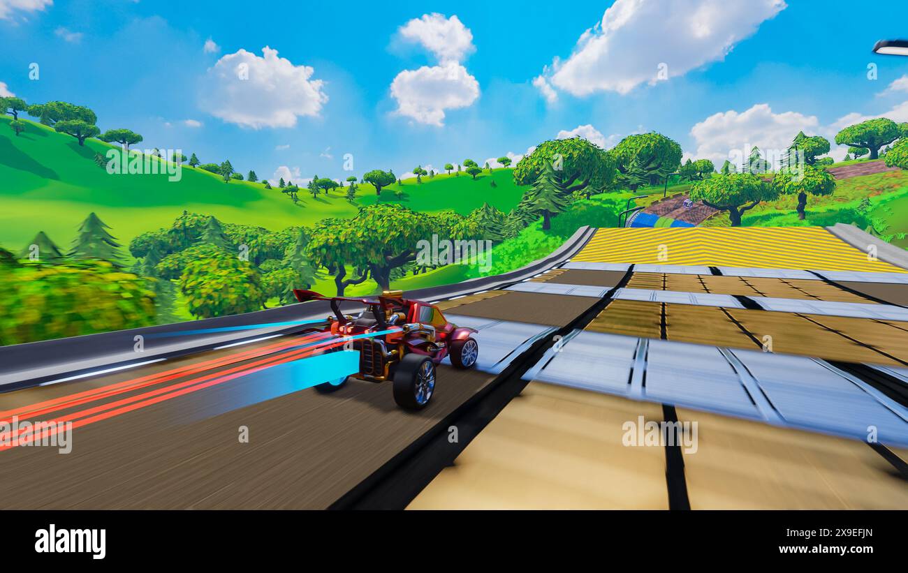 Off-Road Racing Arcade Video Game: Computer Generated 3D Render of Car ...