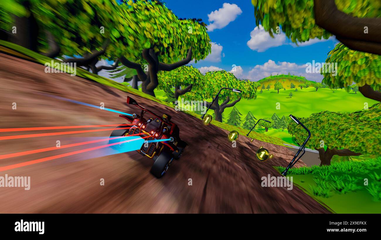 Off-Road Racing Arcade Video Game. Computer Generated 3D Render of Car ...