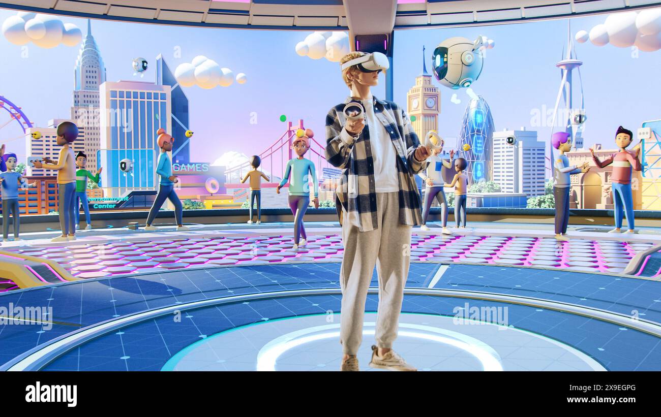 Young Creative Female Wearing a Virtual Reality Headset at Home. She ...