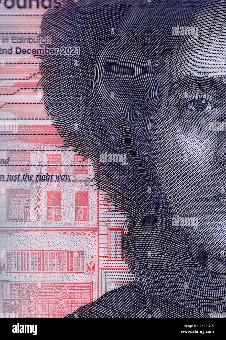 Close up of a modern twenty pound polymer banknote from Scotland on a ...