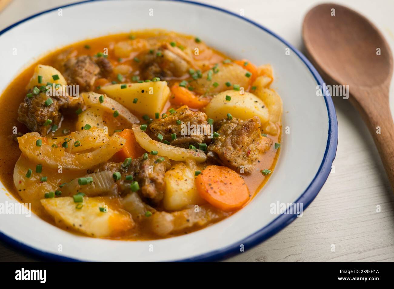 Stew with pork ribs, potatoes and fennel. Traditional Spanish ...