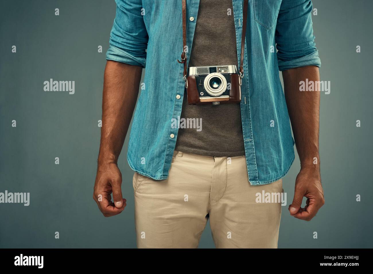 Capture, camera and man as photographer in studio for tourist blog ...