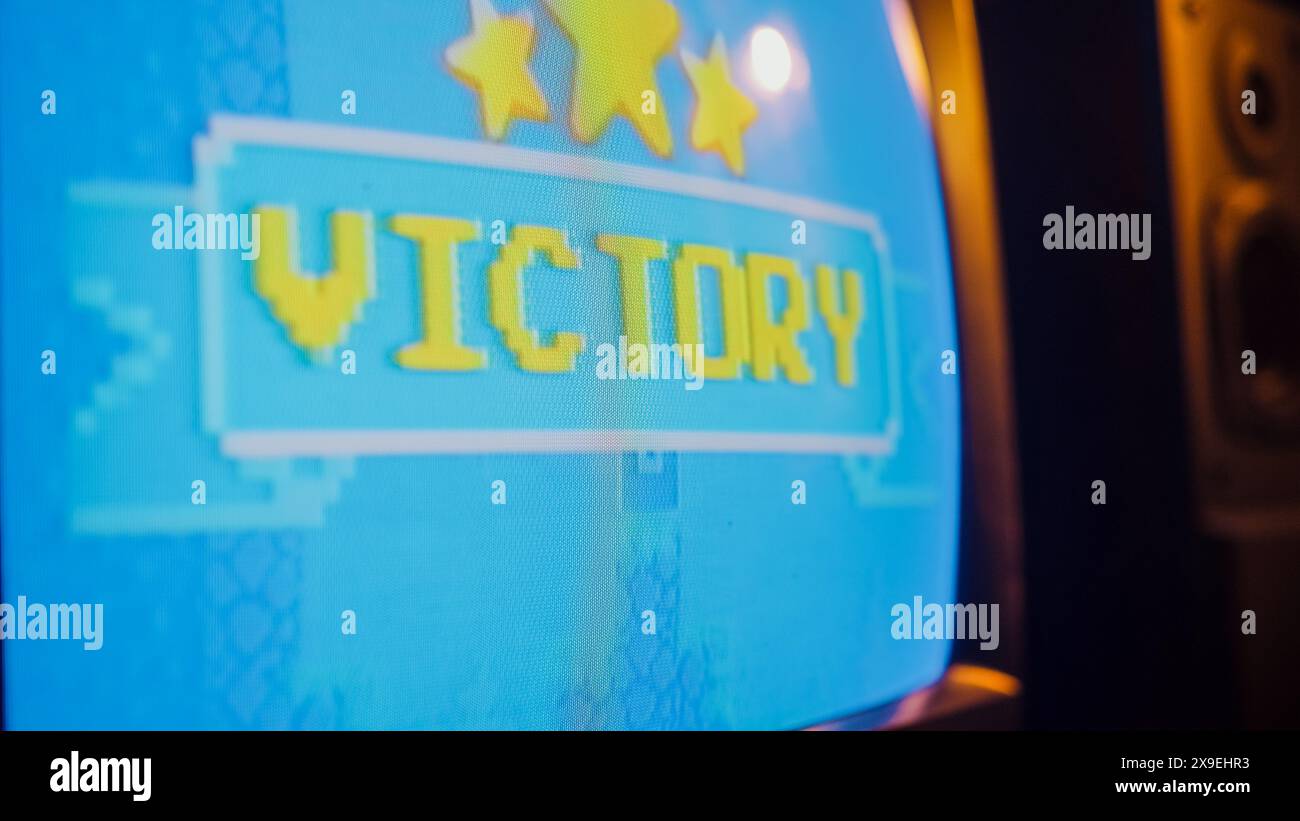 Close Up Footage of a Retro TV Screen with an Eight Bit Eighties ...