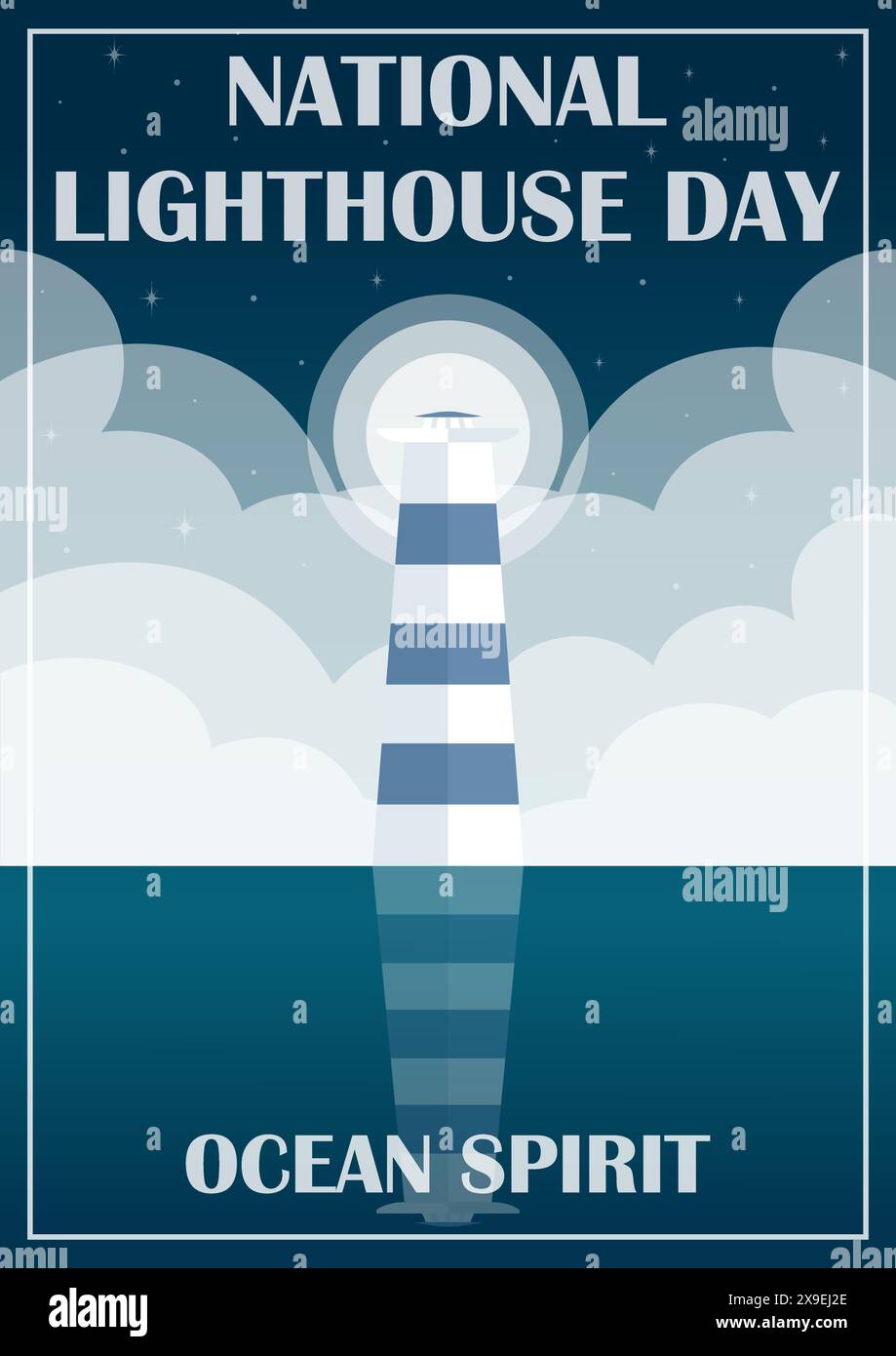 National lighthouse day vector illustration poster. Marine horizon with ...