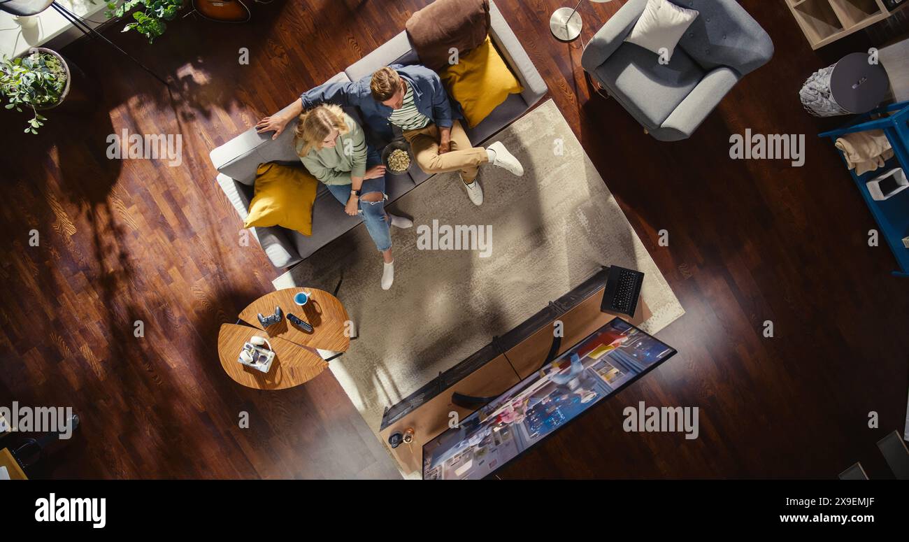 Overhead view man watching tv hi-res stock photography and images - Alamy