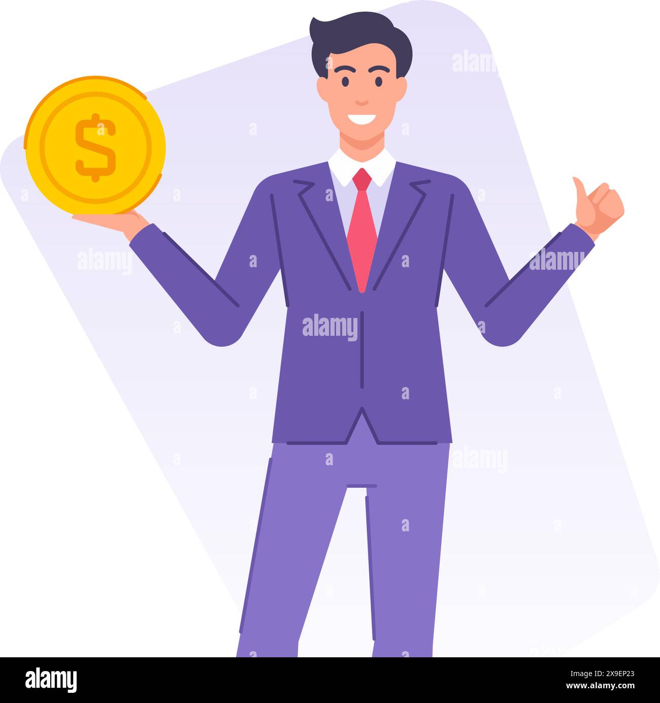 Cartoon business man with golden coin cash money dollar banner design ...