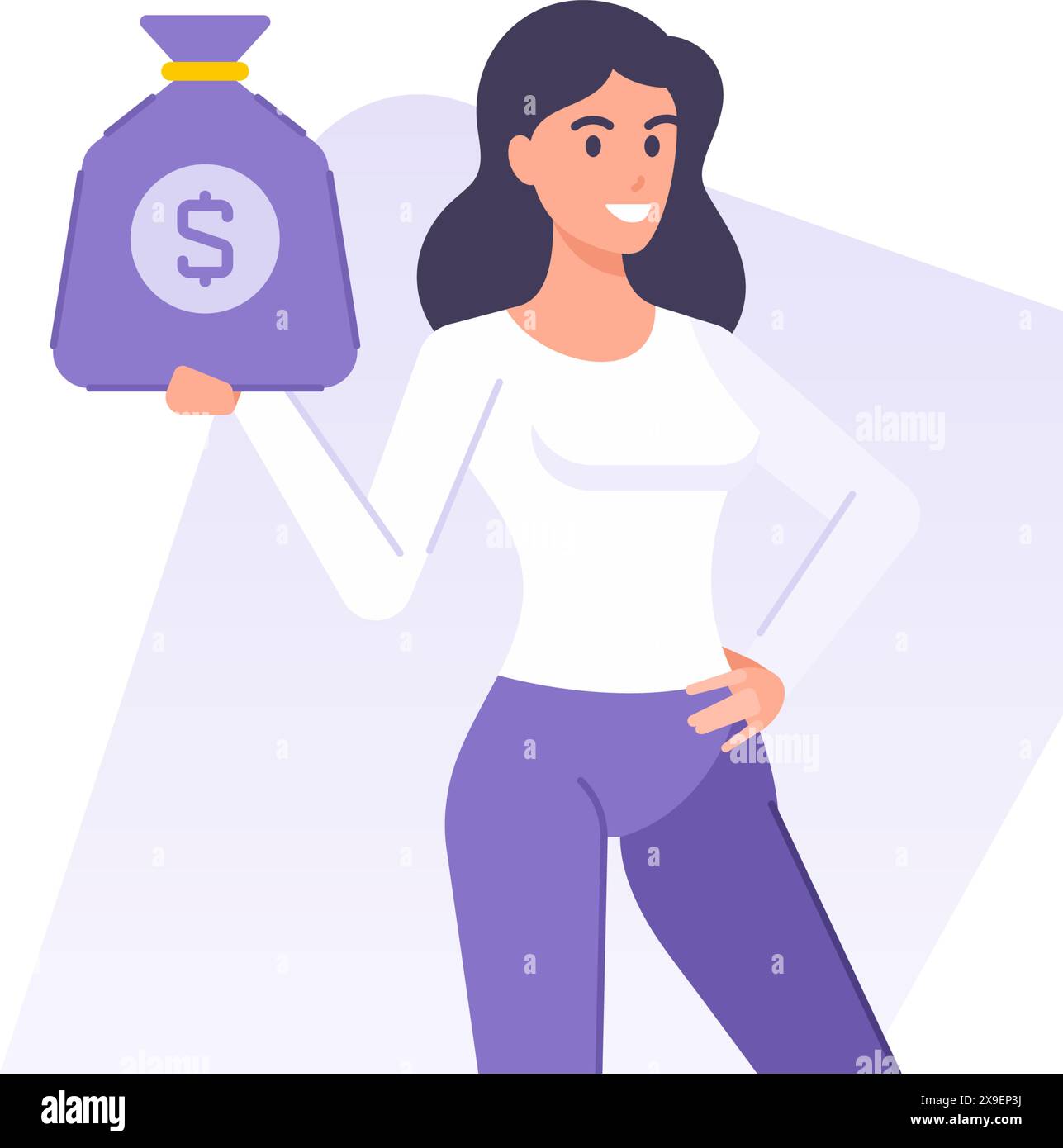 Cartoon business woman with sack cash money dollar banner design ...