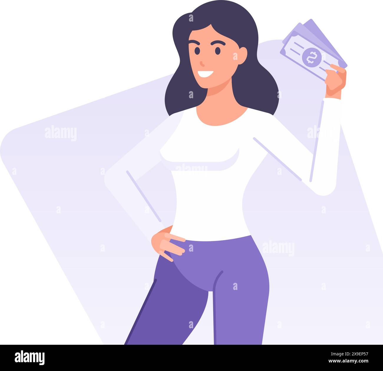 Business woman with cash money dollar currency banknote banner design ...