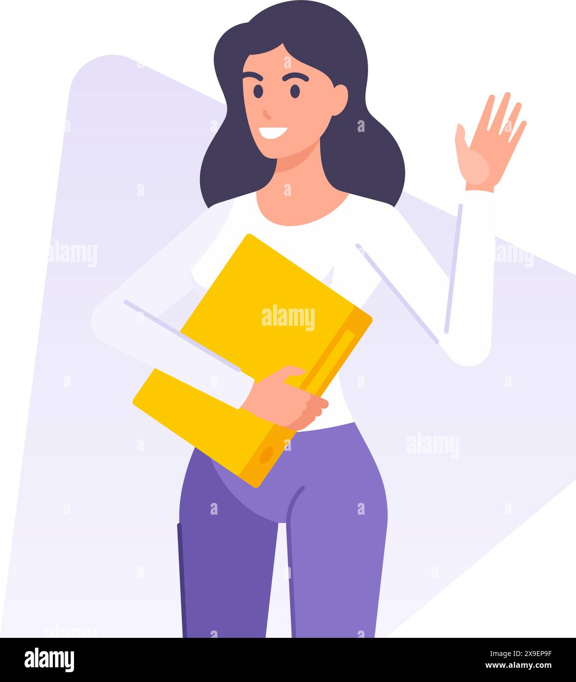 Business woman greeting with document folder banner design template ...