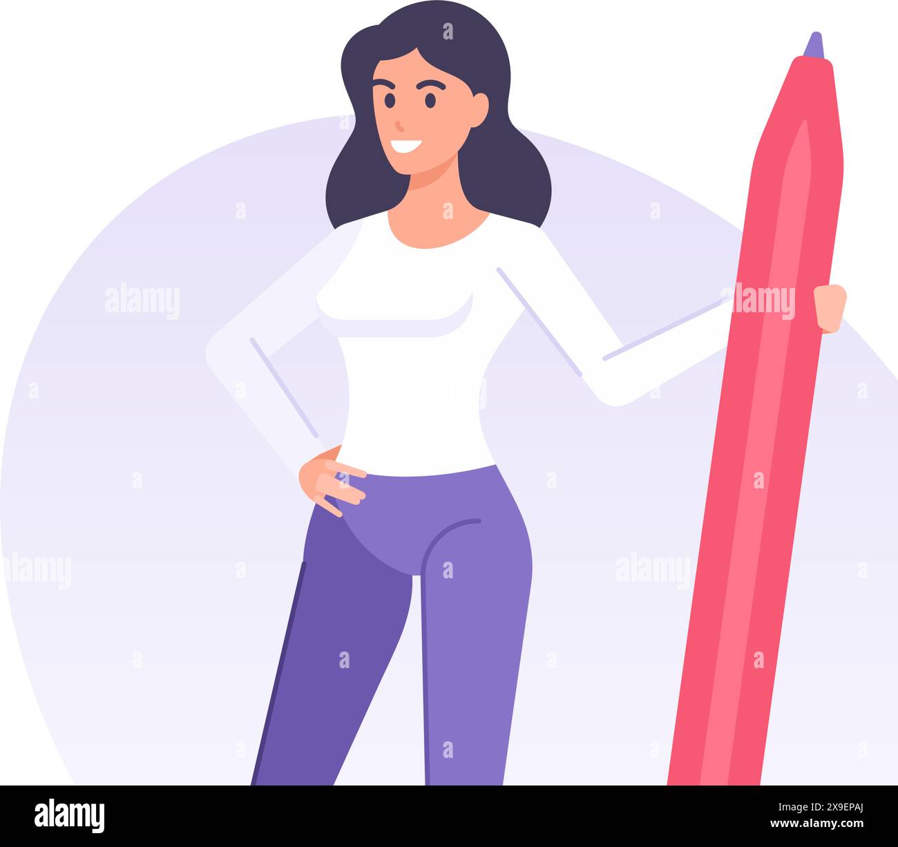 Tiny business woman with pen paperwork and signature banner design ...