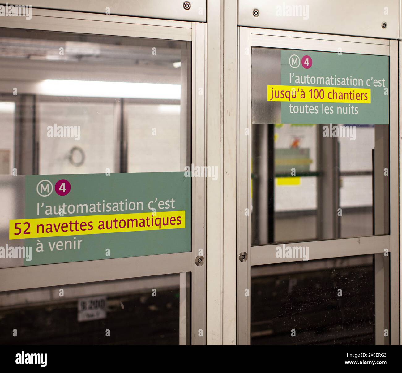 Paris, France; Platform of Raspail Metro and automatic barriers Stock ...