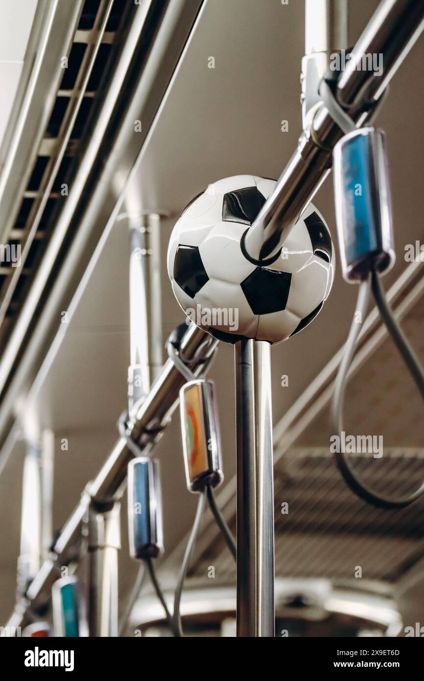 Decorative ball on the handrails of the Doha metro, as a symbol of the ...