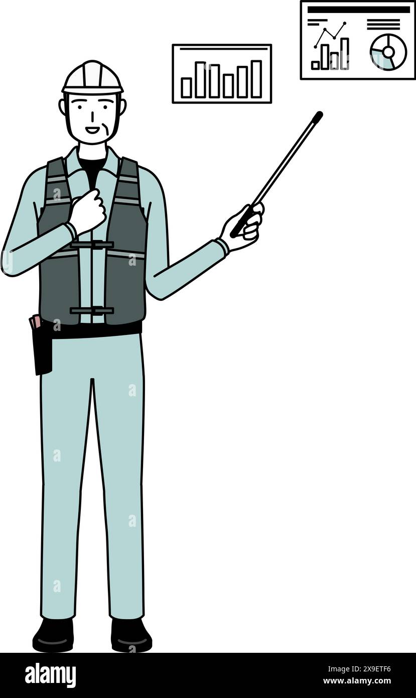 Senior male engineer in helmet and work wear analyzing a performance ...