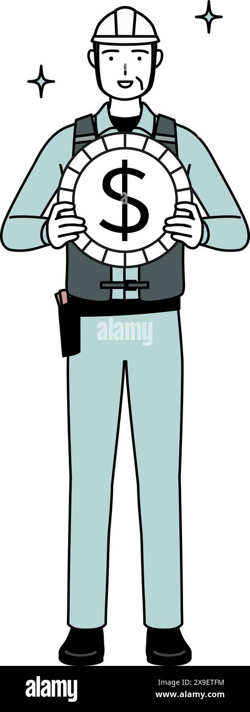 Senior male engineer in helmet and work wear with images of foreign ...