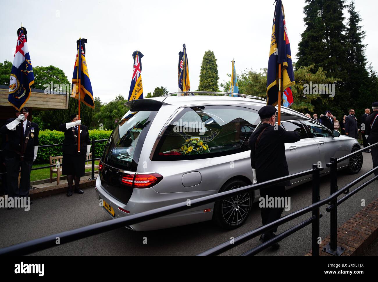 Standard bearers escort the hearse into the funeral of D-Day veteran ...
