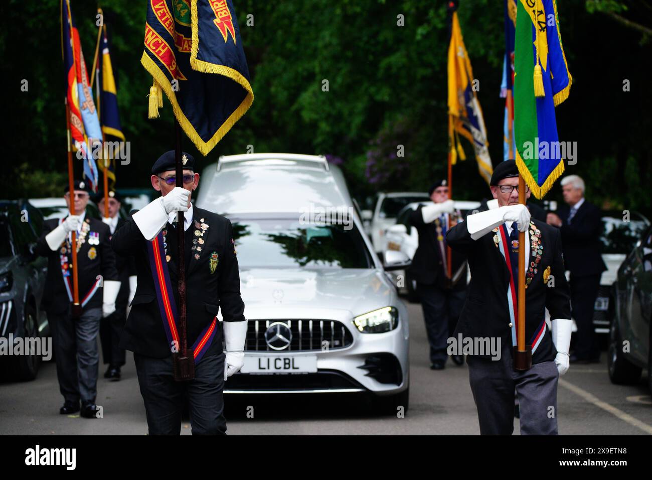 Standard bearers escort the hearse into the funeral of D-Day veteran ...