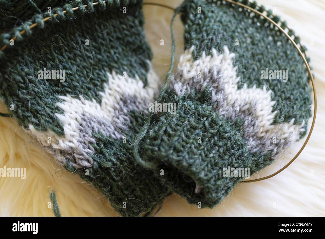 Close-up photography of green, gray and white Icelandic wool knitted ...