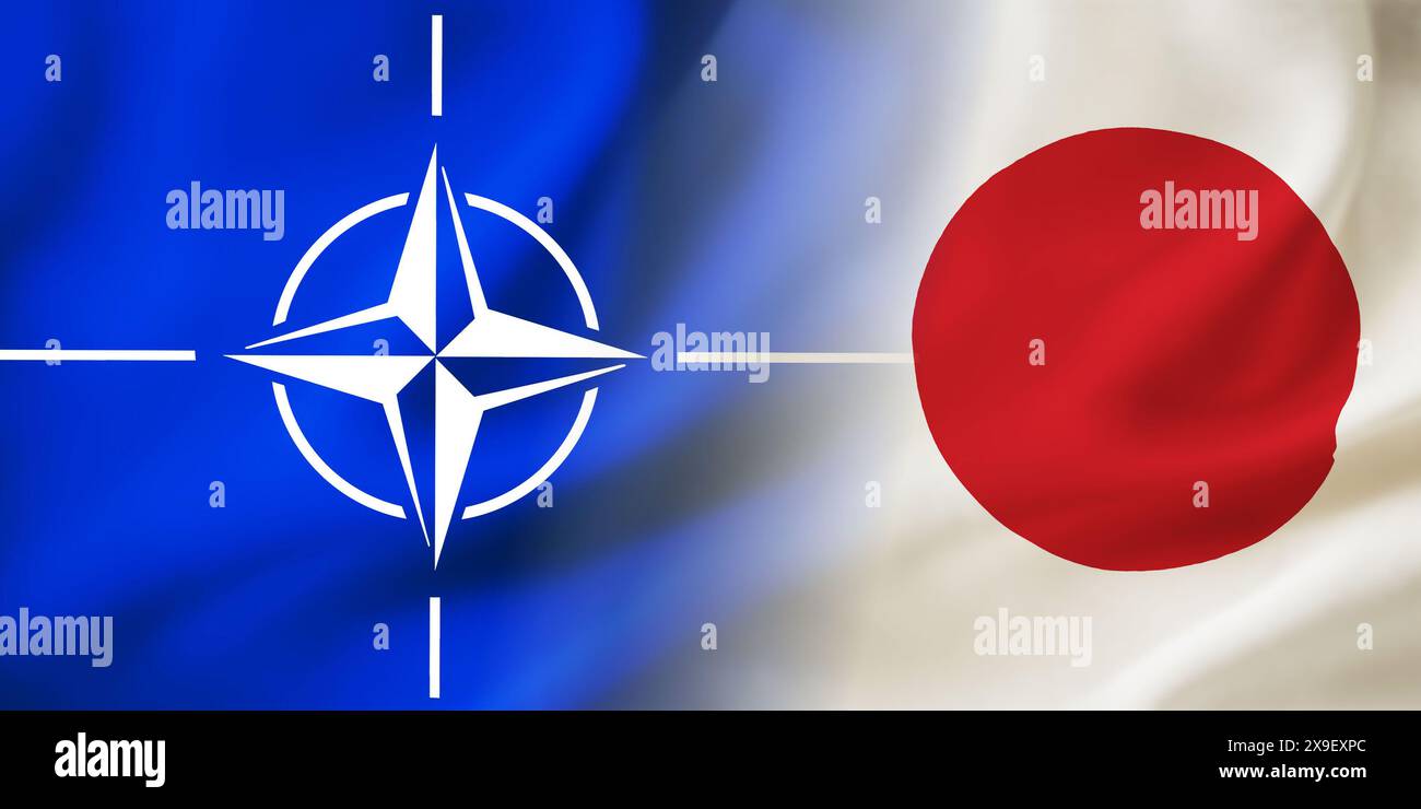 NATO,Japan flag together.NATO and Japanese waving flag background Stock ...