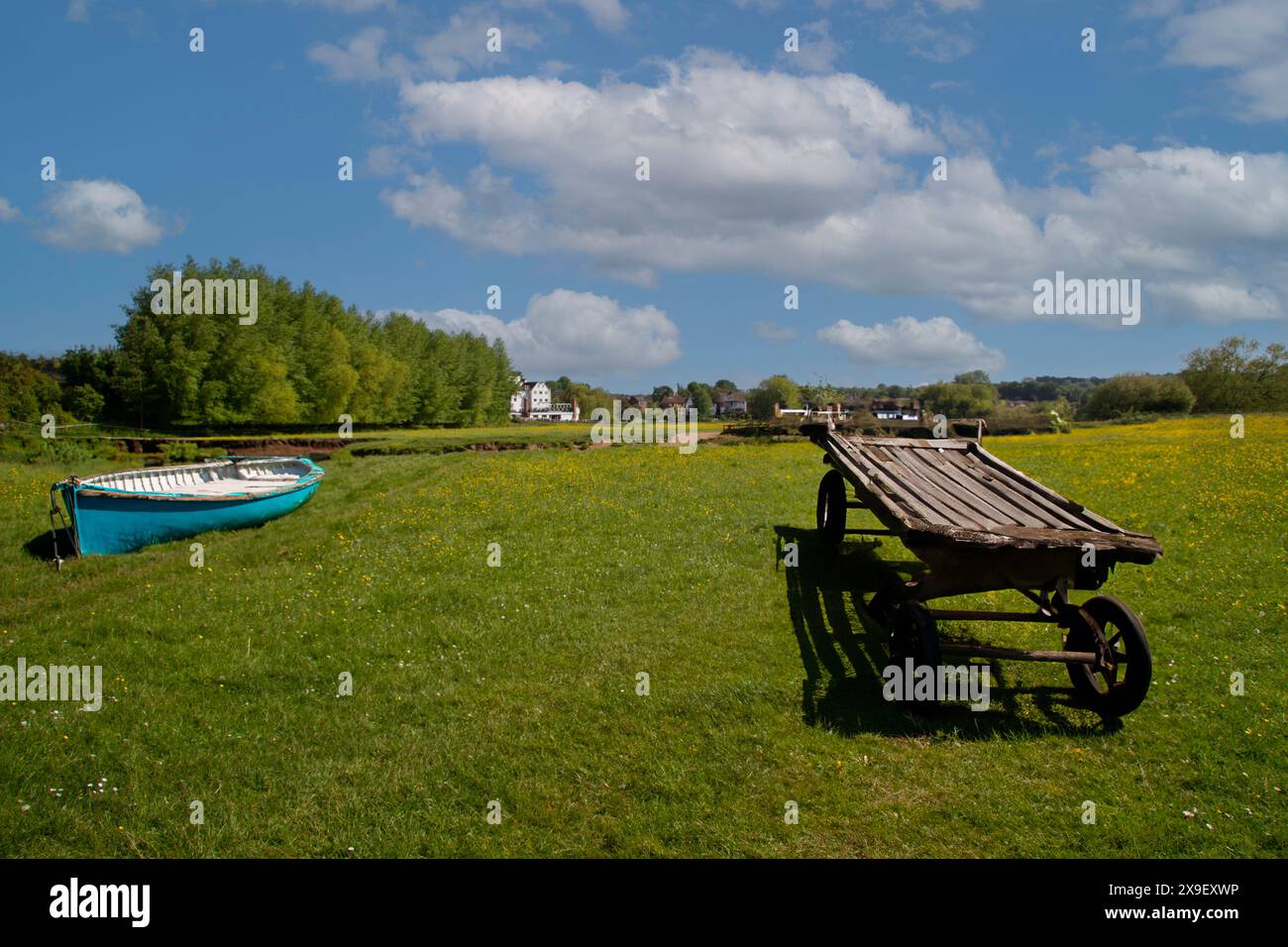 The water meadows by the River Stour in Sudbury, Suffolk, UK with an ...