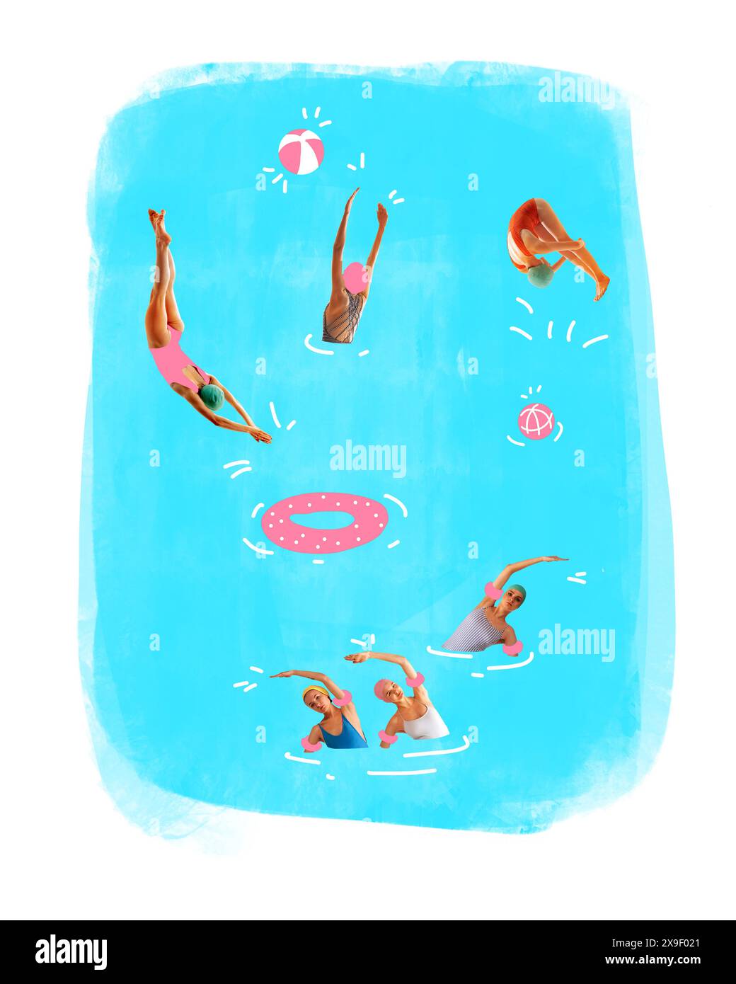 Group of people enjoying warm summer day in swimming pool, relaxing in ...