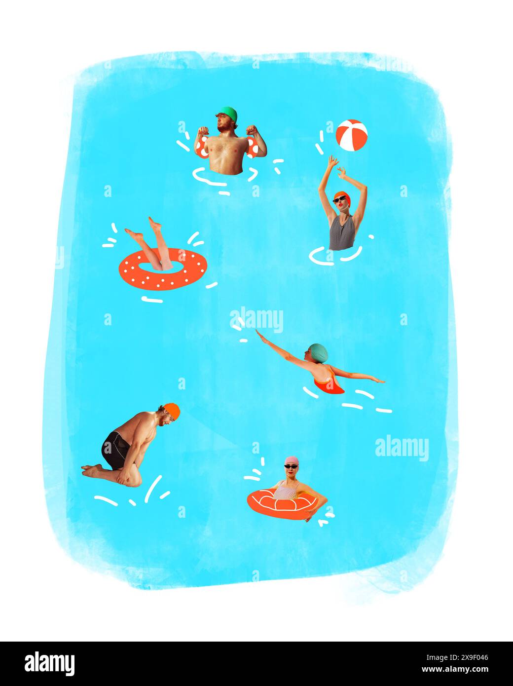 Group of people enjoying warm summer day in swimming pool, relaxing in ...