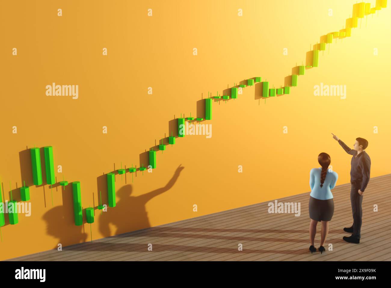 Business people look at a growth chart. The trader analyzes the price ...