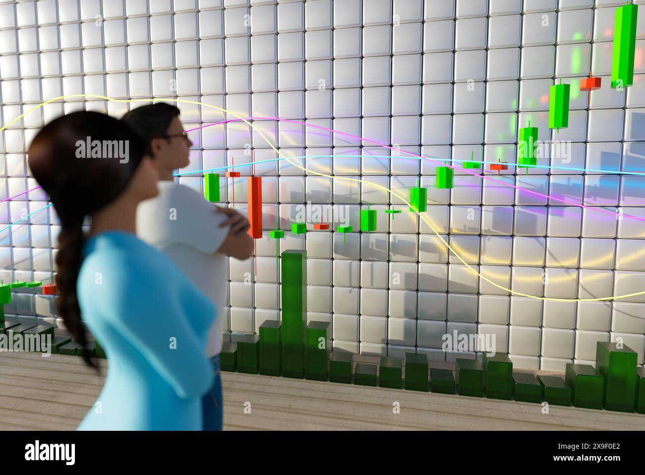 Business people look at a growth chart. The trader analyzes the price ...