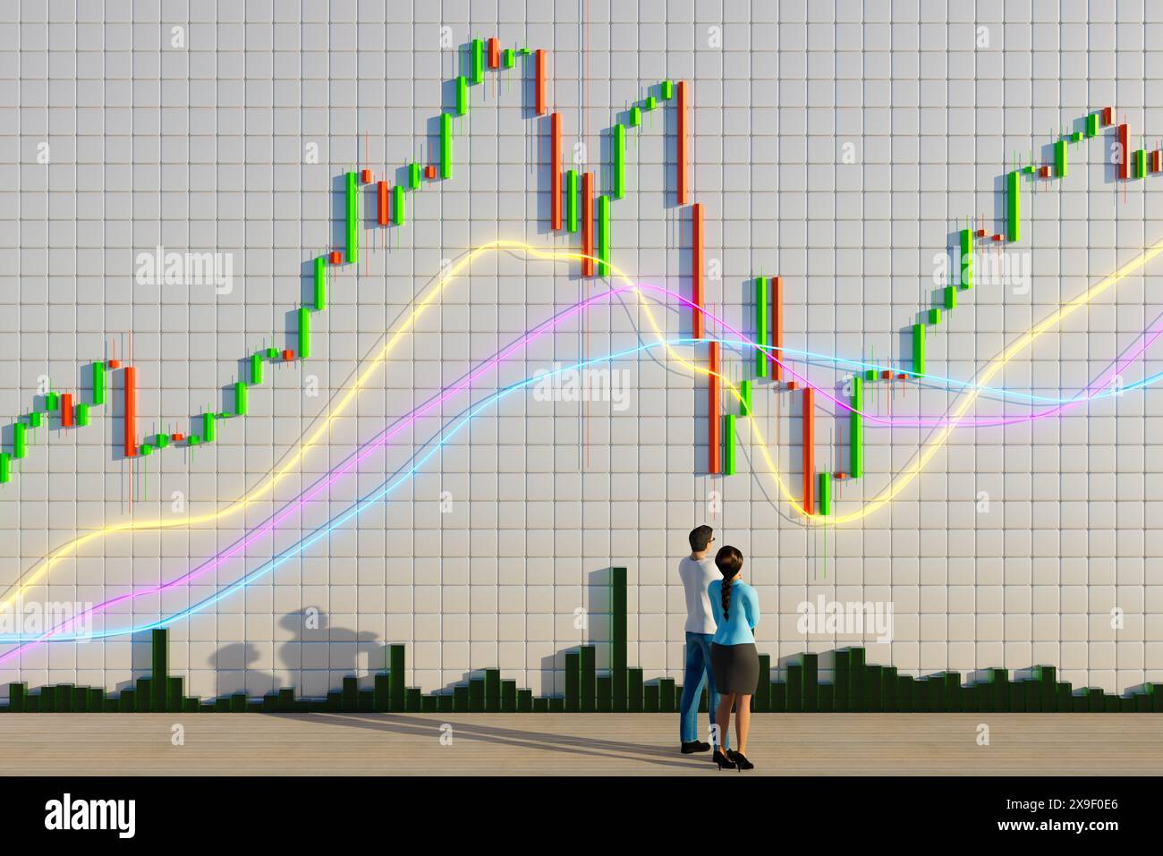 Business people look at a growth chart. The trader analyzes the price ...