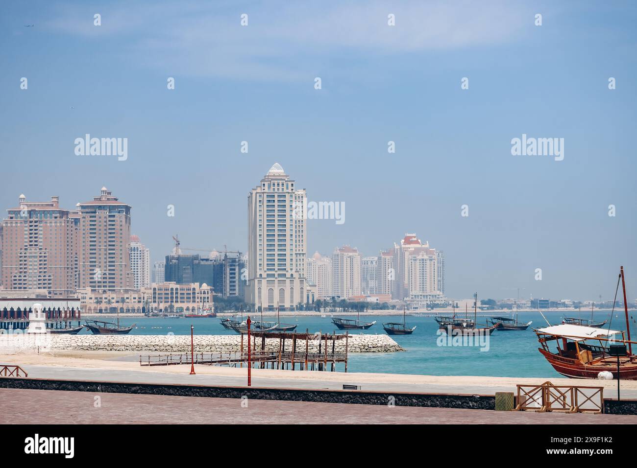 View of the Pearl district in Doha, from the promenade near Katara ...