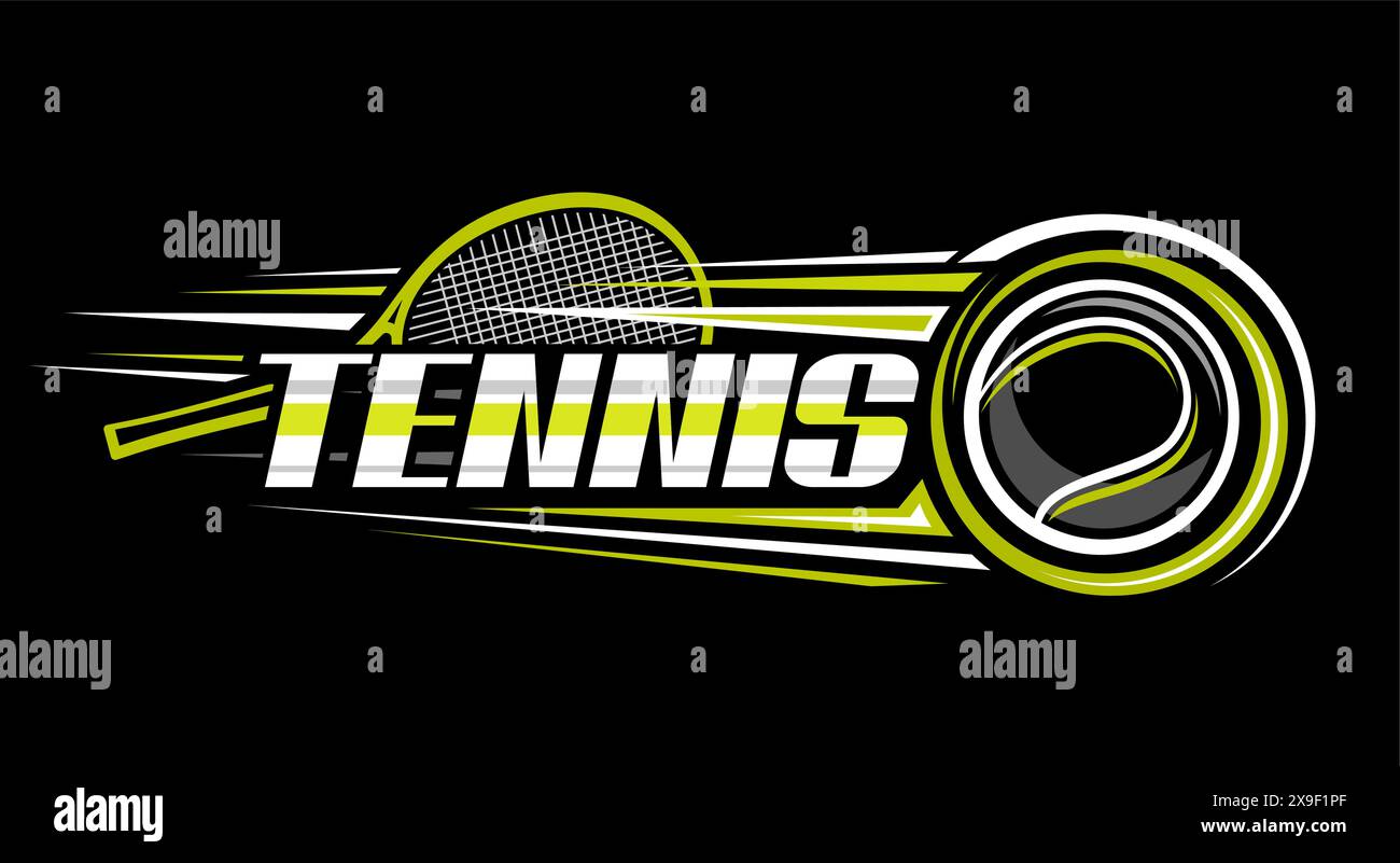 Vector logo for Tennis, decorative horizontal banner with outline ...