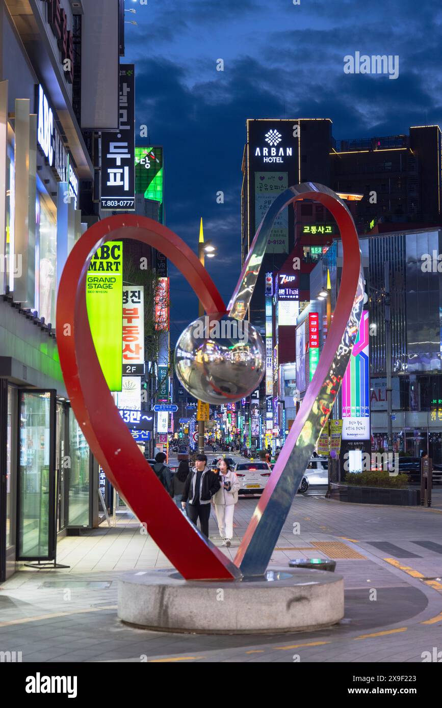 Seomyeon Young Street at dusk, Seomyeon, Busan, South Korea Stock Photo ...