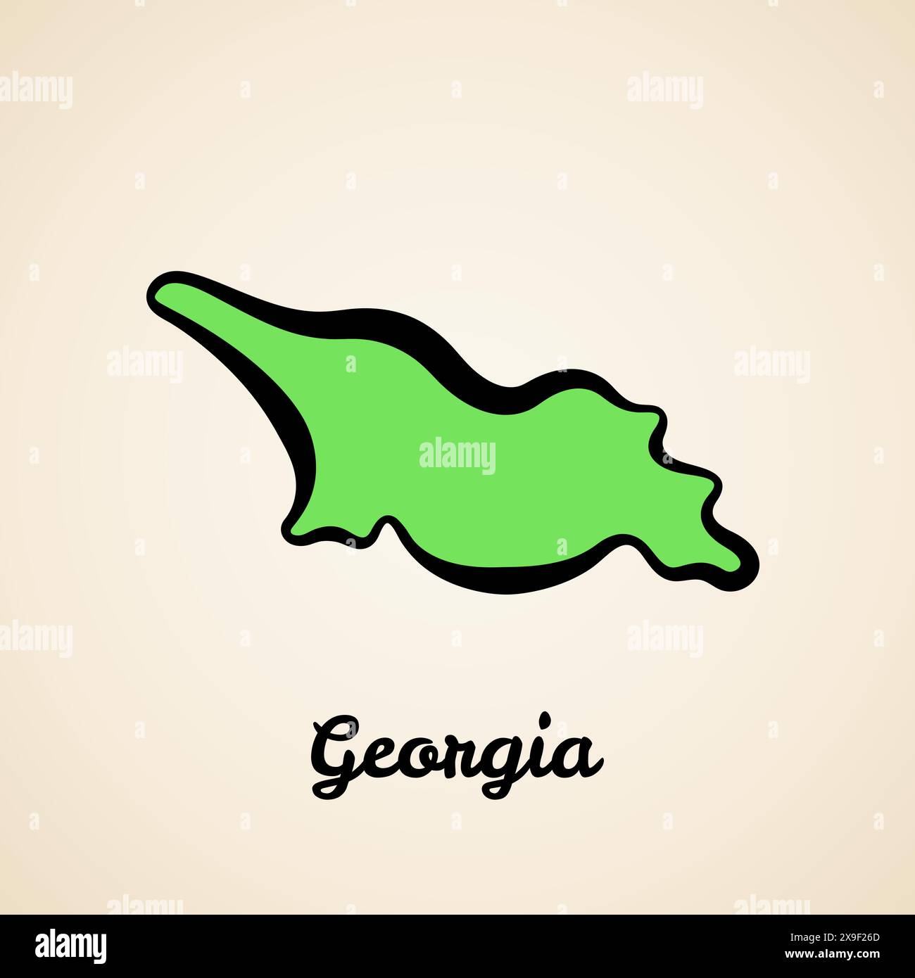 Green simplified map of Georgia with black outline Stock Vector Image ...