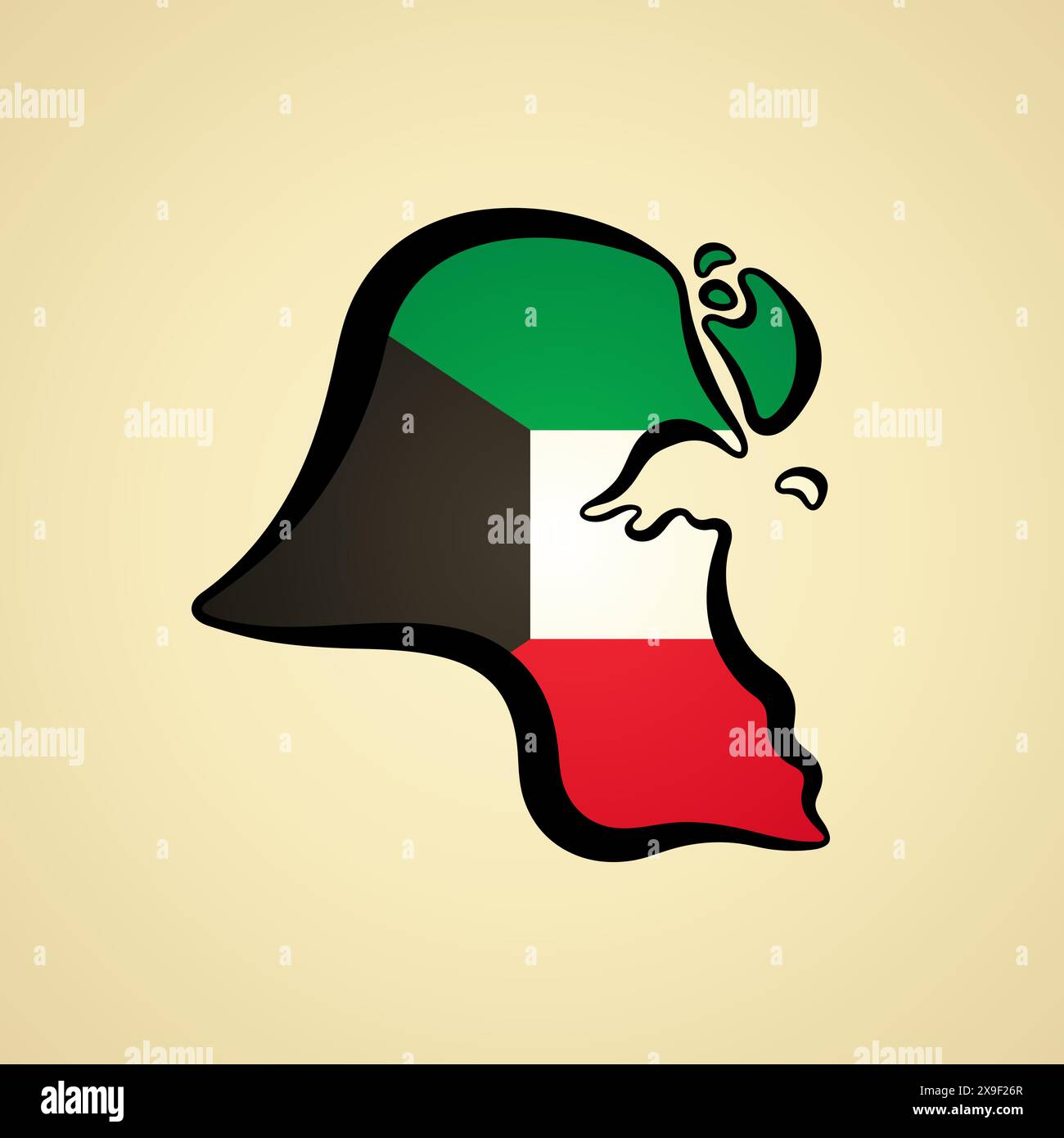 Map of Kuwait with flag and black outline Stock Vector Image & Art - Alamy