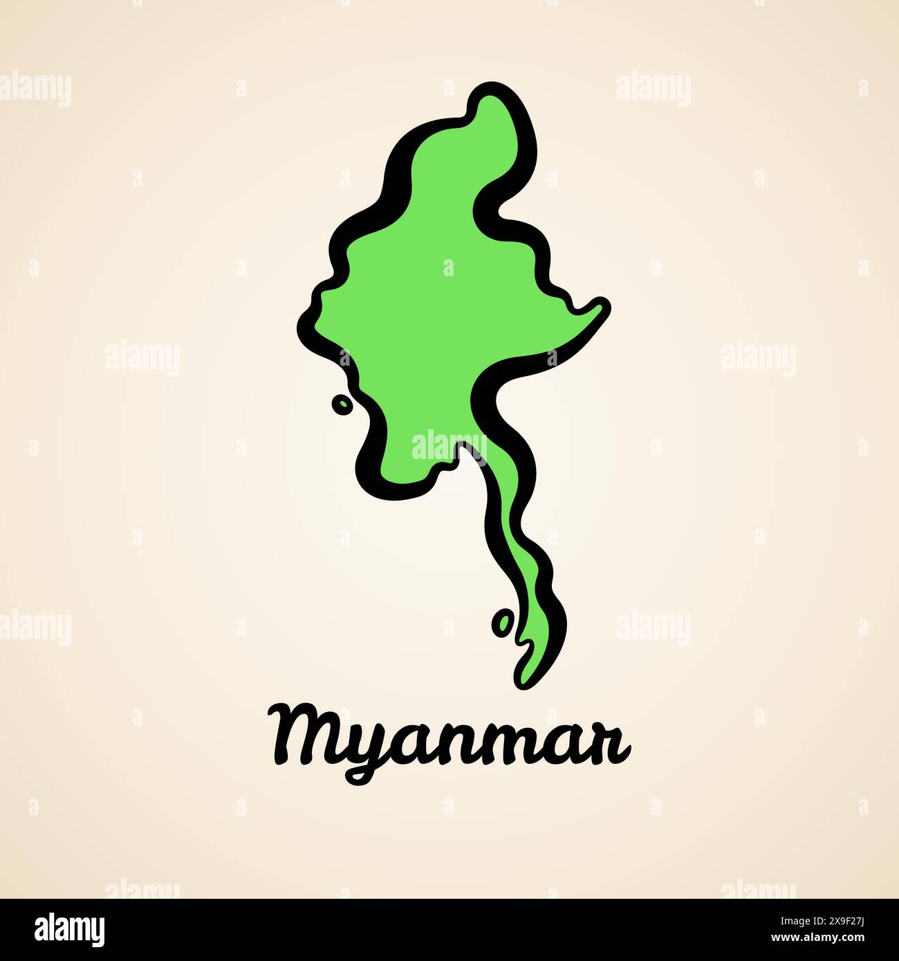 Green simplified map of Myanmar with black outline Stock Vector Image ...