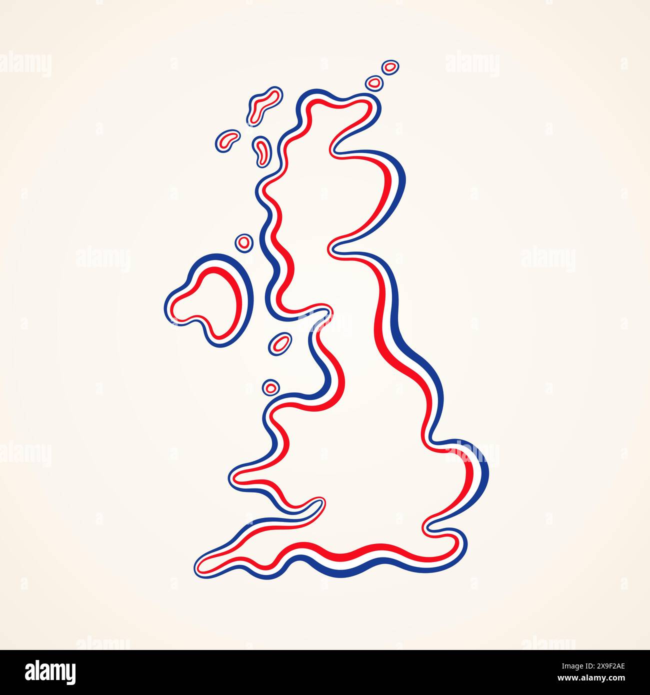 Outline map of United Kingdom marked with ribbon in colors from the ...
