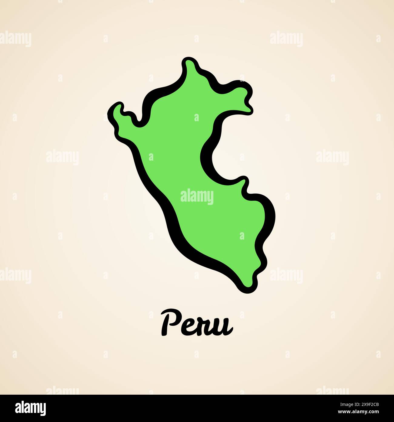 Green simplified map of Peru with black outline Stock Vector Image ...